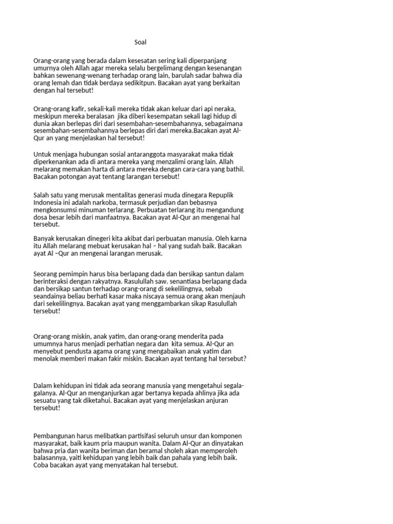 Contoh Format Bank Soal MFQ Dan Hadits | PDF