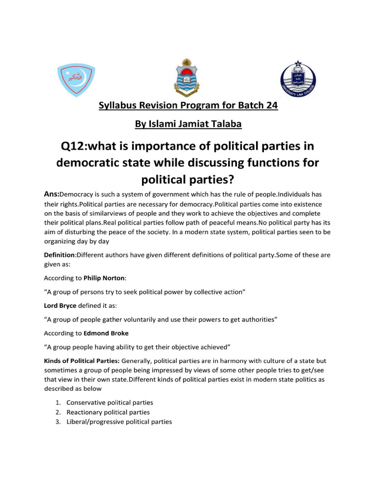 Importance of Political Parties | PDF