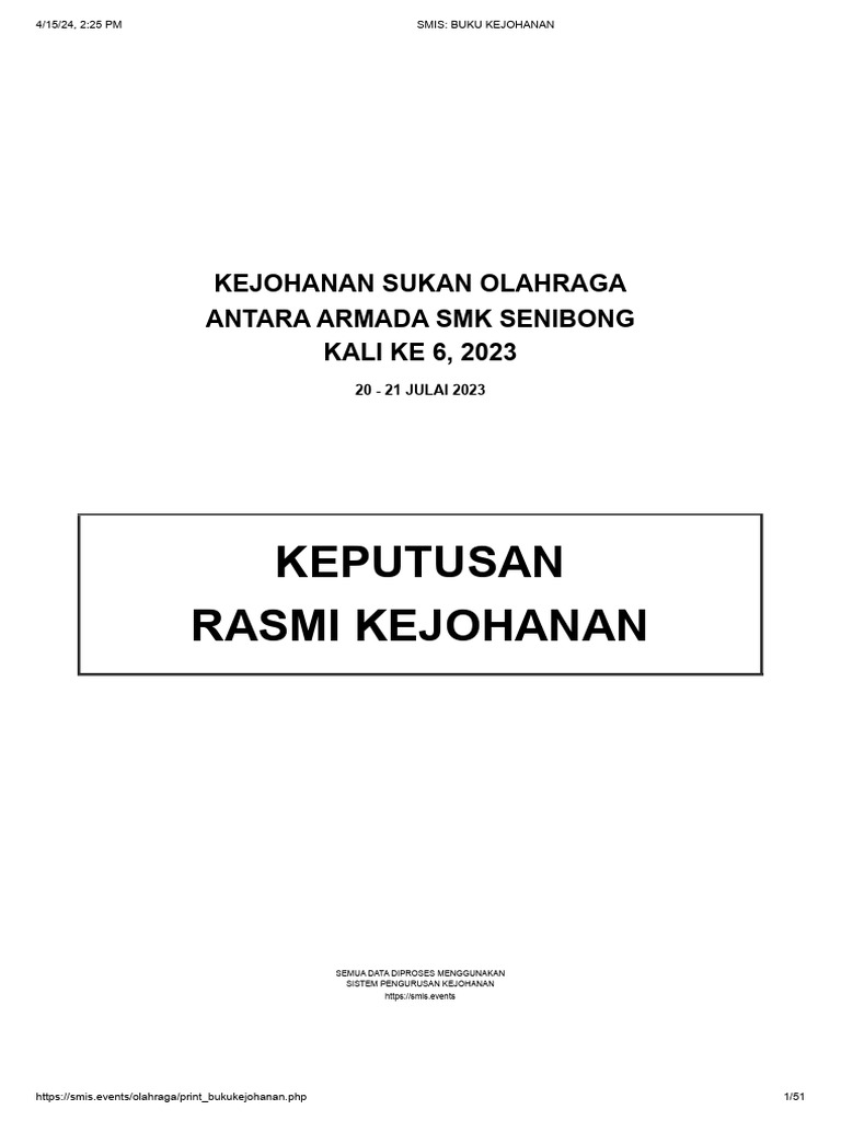 Smis - Buku Kejohanan | PDF
