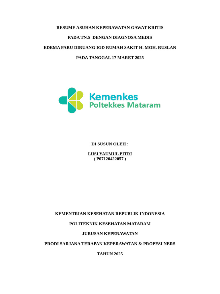 Resume Keperawatan Edema Paru IGD | PDF