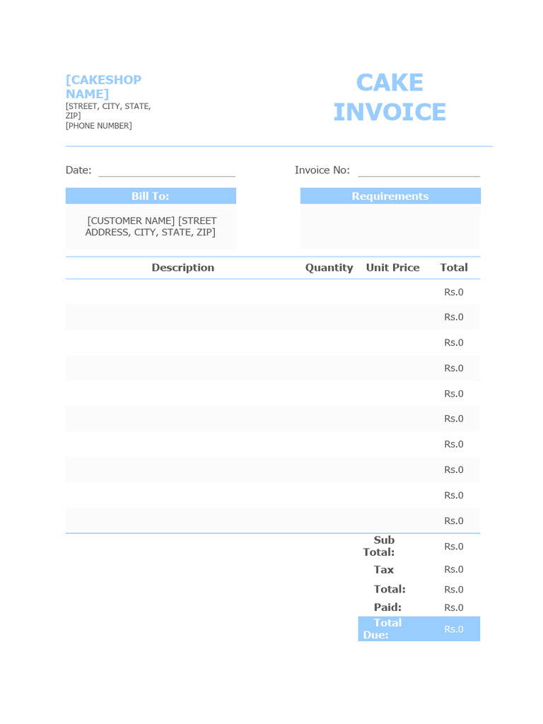 Cake Invoice Template | PDF