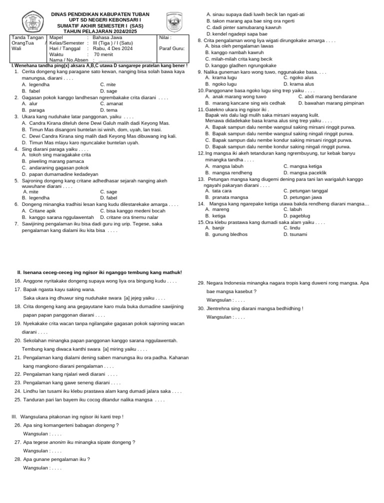 Sas 1 B.jawa 2024 | PDF