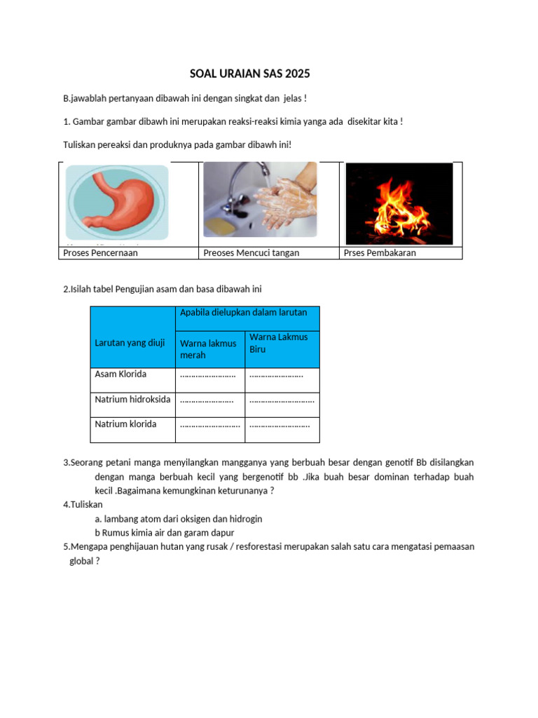 Soal Uraian Sas 2025 | PDF
