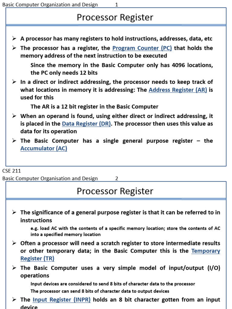 Lecture 10 Processor Reg Bus N Basic Computer Instructions | PDF | Input/Output | Central ...