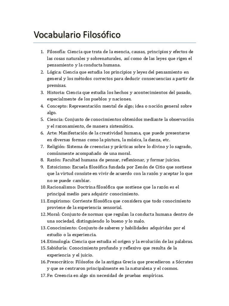 Vocabulario Filosófico Esencial | PDF | Conocimiento | Pensamiento