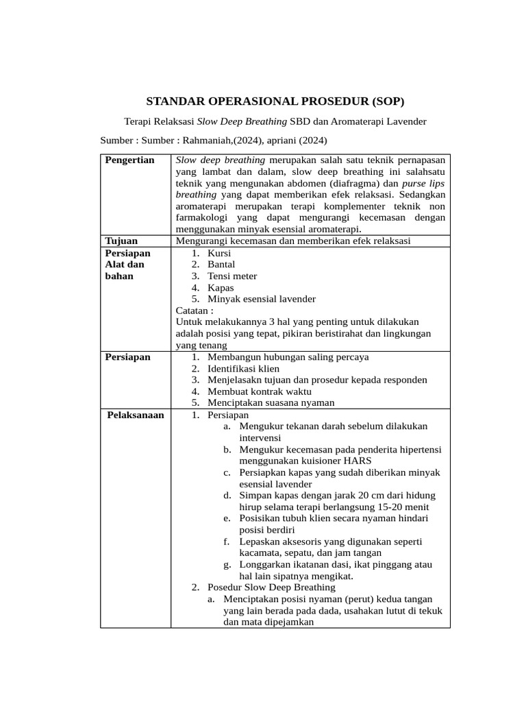 Sop Slow Deep Breathing Dan Aromaterapi Lavender | PDF
