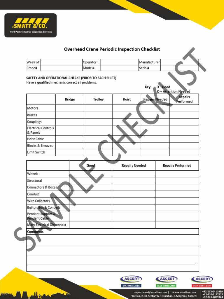 Overhead Crane Periodic Inspection Checklist | PDF