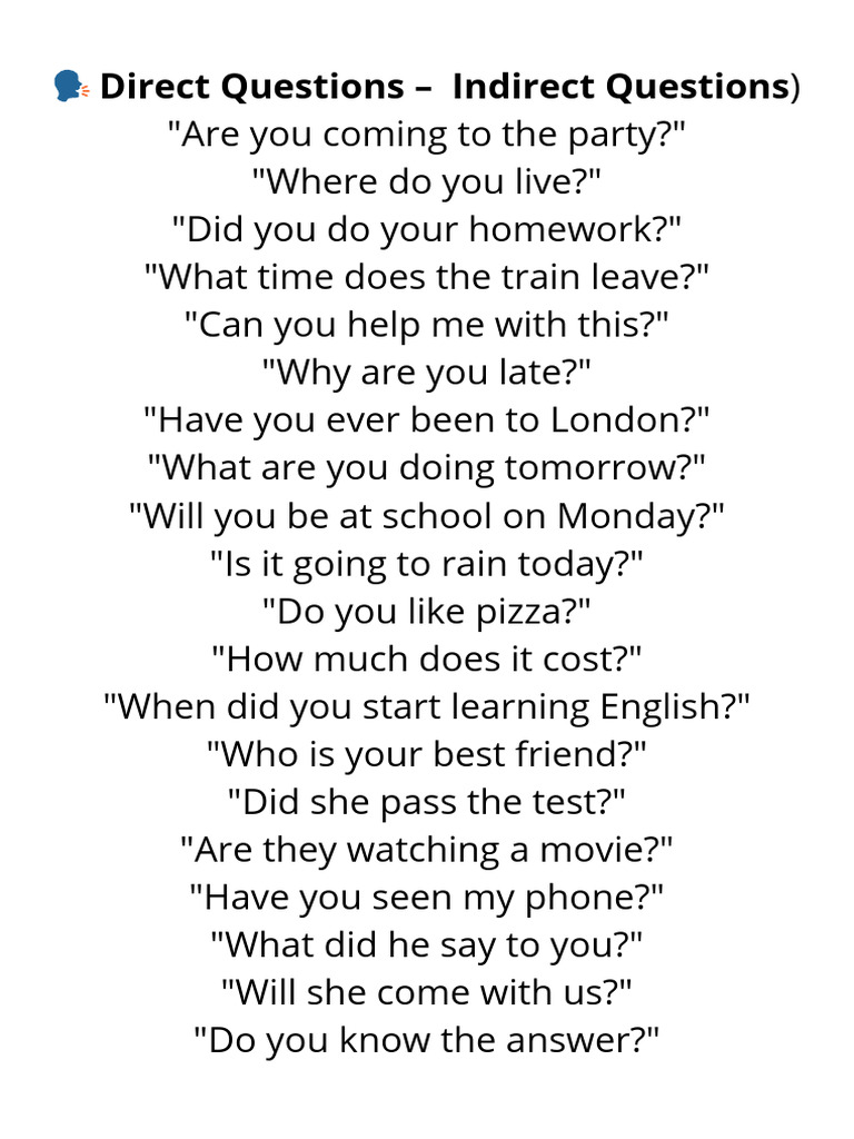 ? Direct Speech - Questions | PDF