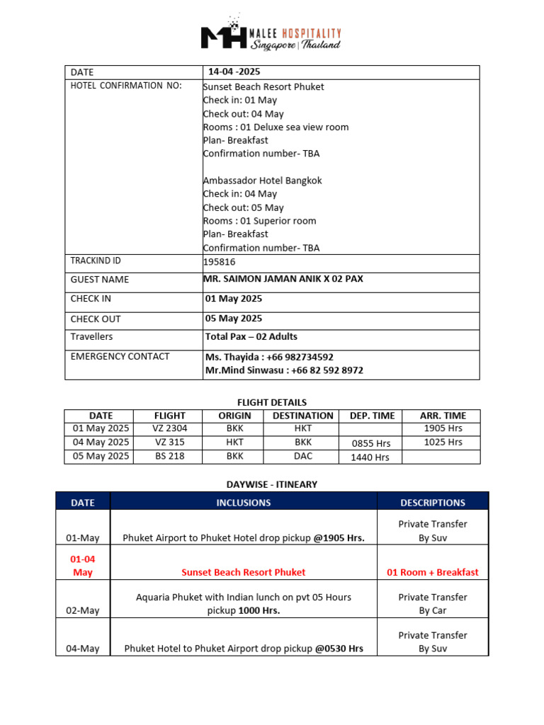 Saimon Resort Booking Confirmation | PDF | Hotel | Hospitality Industry
