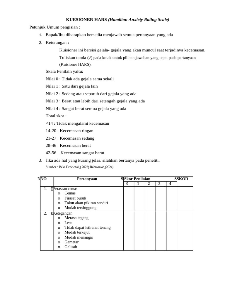 KUESIONER HARS Fix BGT | PDF