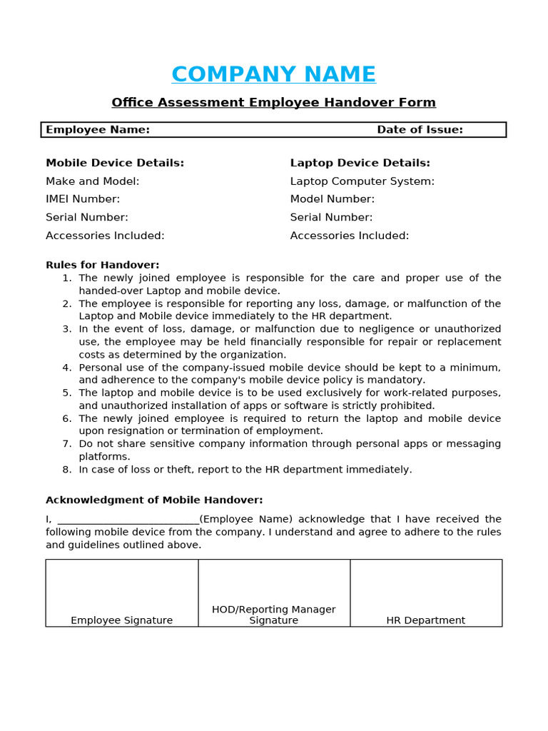 Office Equipment Handover Guidelines | PDF