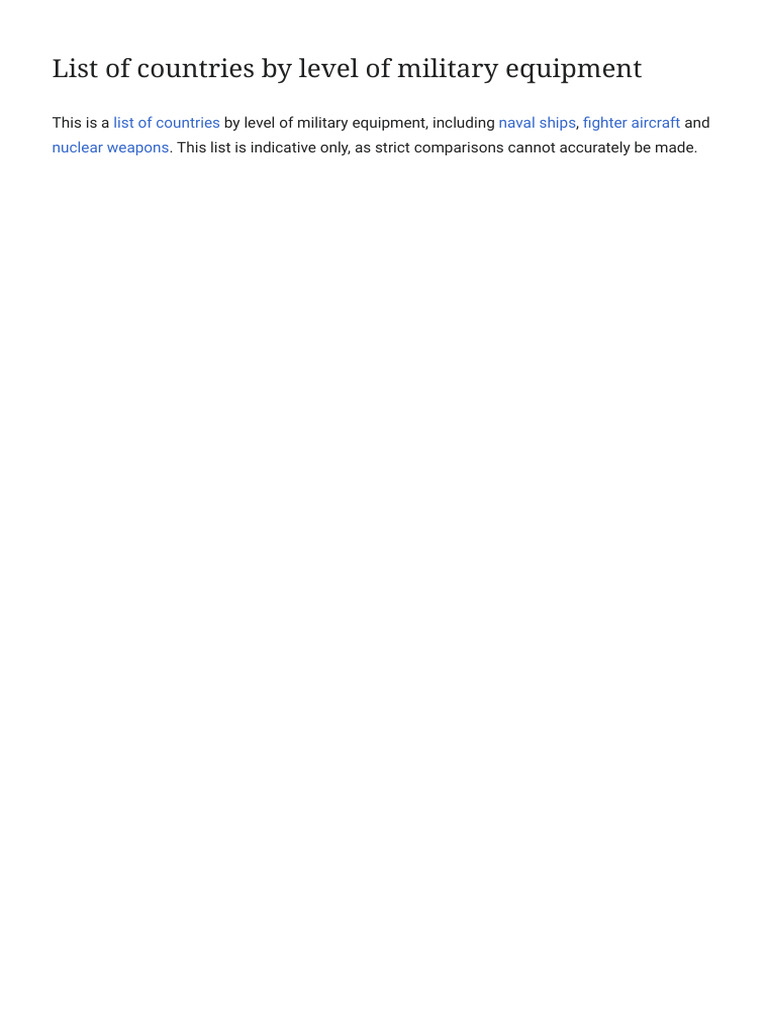 List of Countries by Level of Military Equipment - Wikipedia | PDF ...