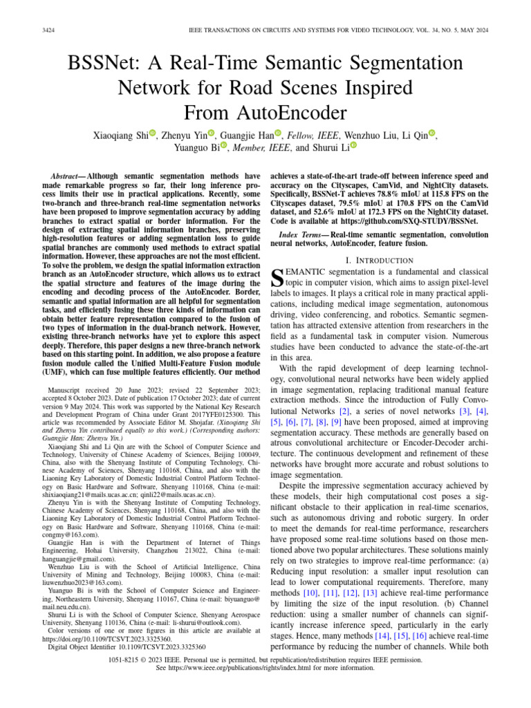 BSSNet A Real-Time Semantic Segmentation Network For Road Scenes Inspired From AutoEncoder | PDF ...