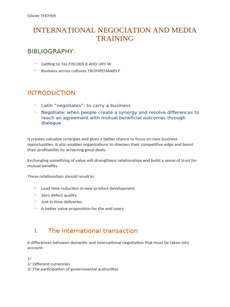 INTERNATIONAL NEGOCIATION AND MEDIA TRAINING | PDF