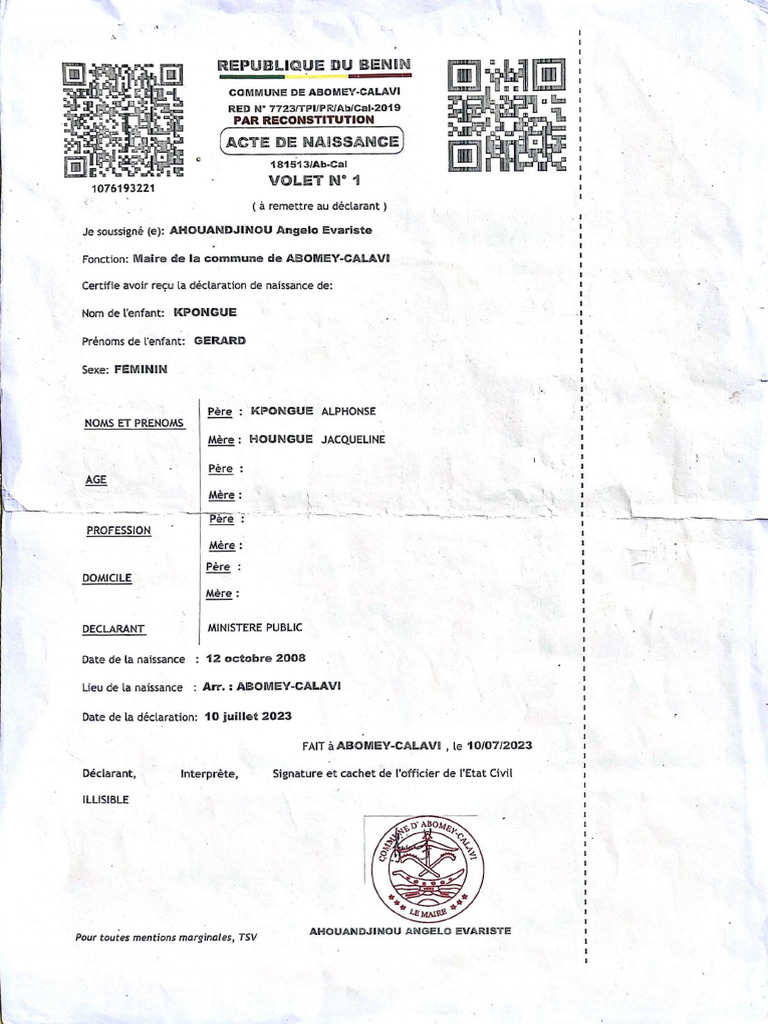 Gerard ???, Acte de Naissance | PDF