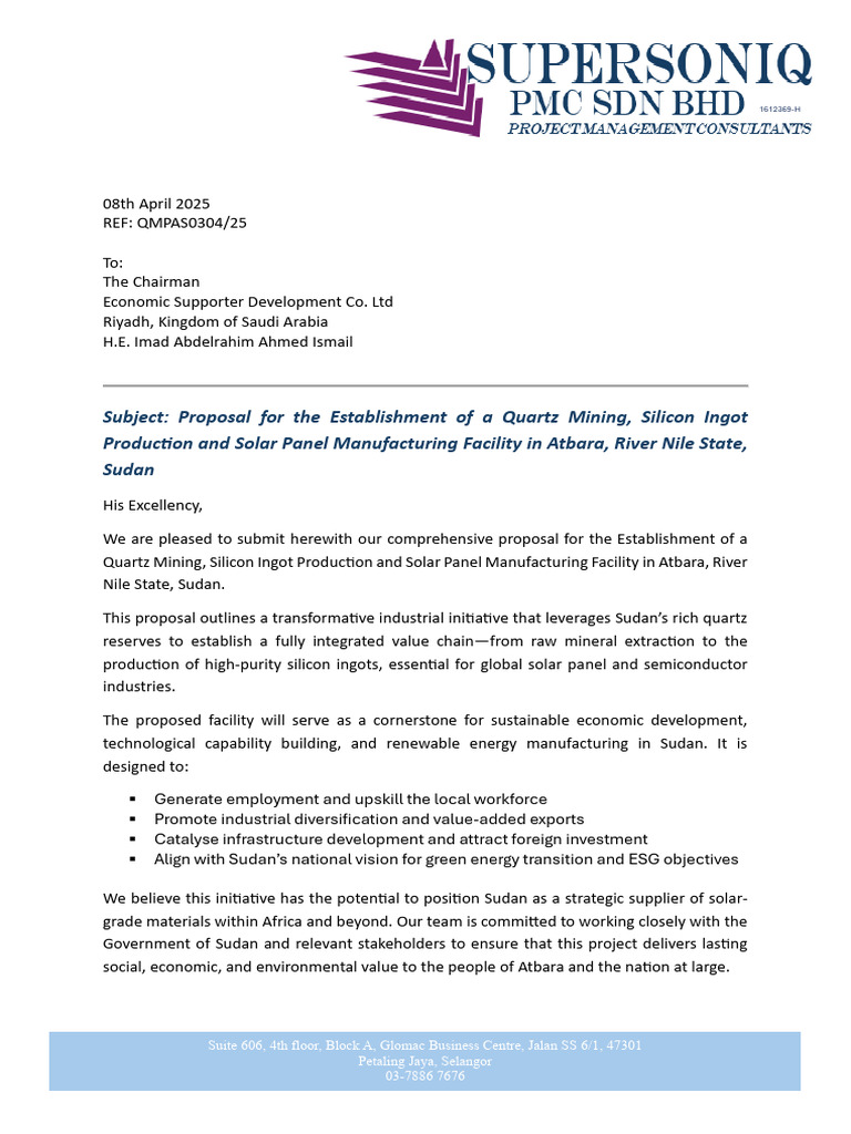 Fee Proposal For Albarra Silica Solar Mining & Solar Panel Facilities ...