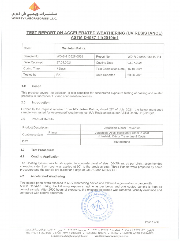 Jotashield Decor Traventine - Accelerated Weathering UV Resistance | PDF
