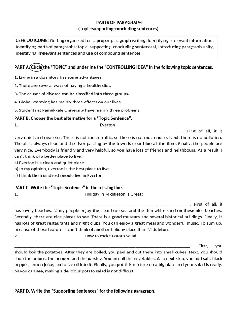 Parts of Paragraph (Topic-Supporting-Concluding Sent.) | PDF | Salad ...