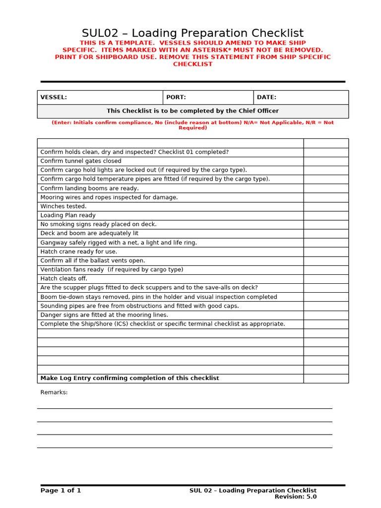 Vessel Loading Preparation Checklist | PDF