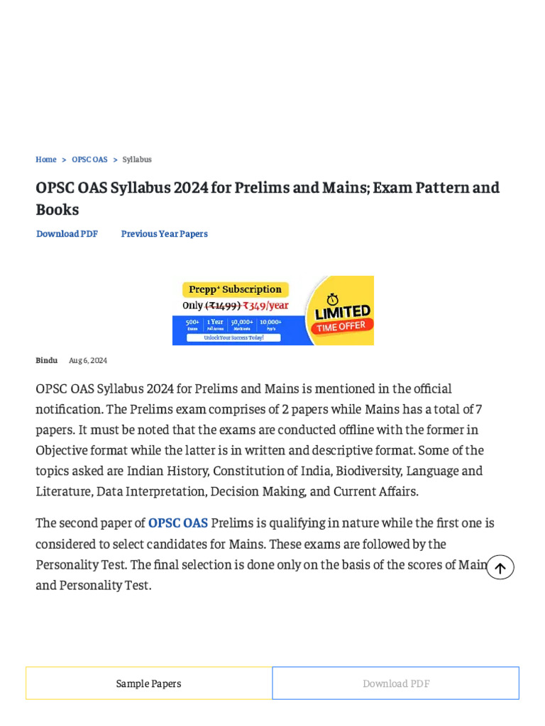OAS OPSC Syllabus 2024 for Prelims and Mains; Exam Pattern and Books | PDF | Agriculture ...