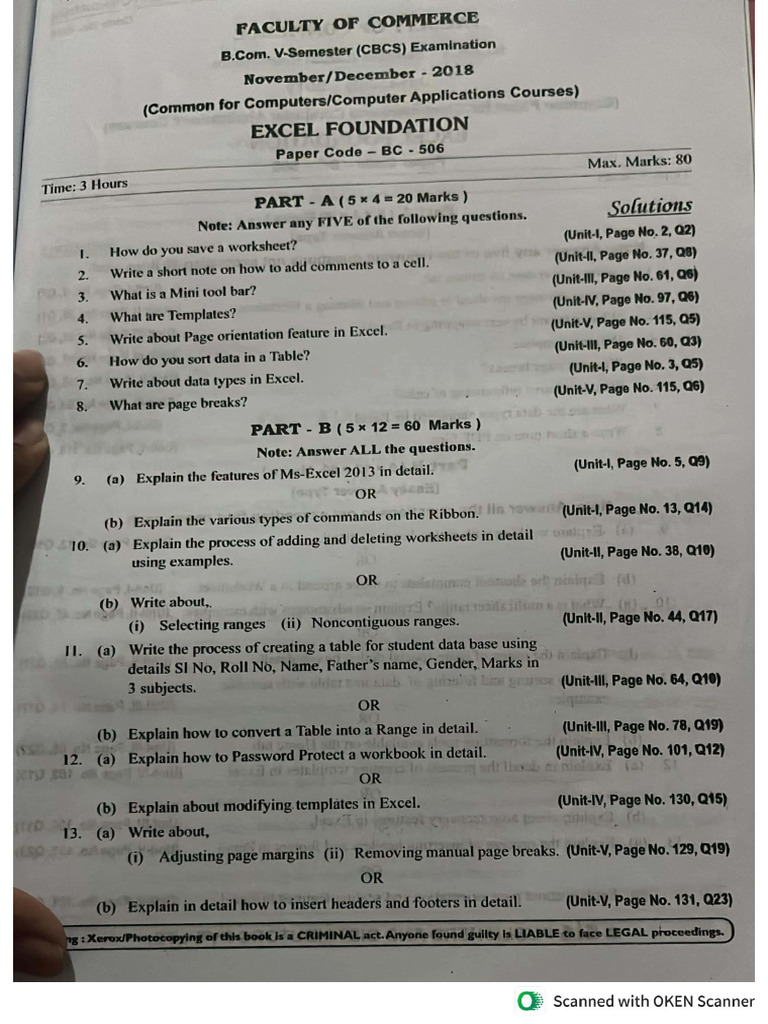 Excel Previous Year Question Papers | PDF