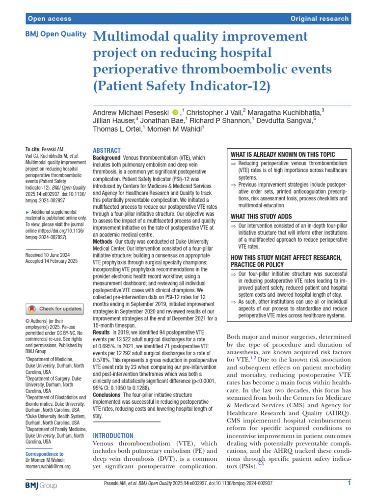 Multimodal Quality Improvement Project On Reducing | PDF | Thrombosis ...