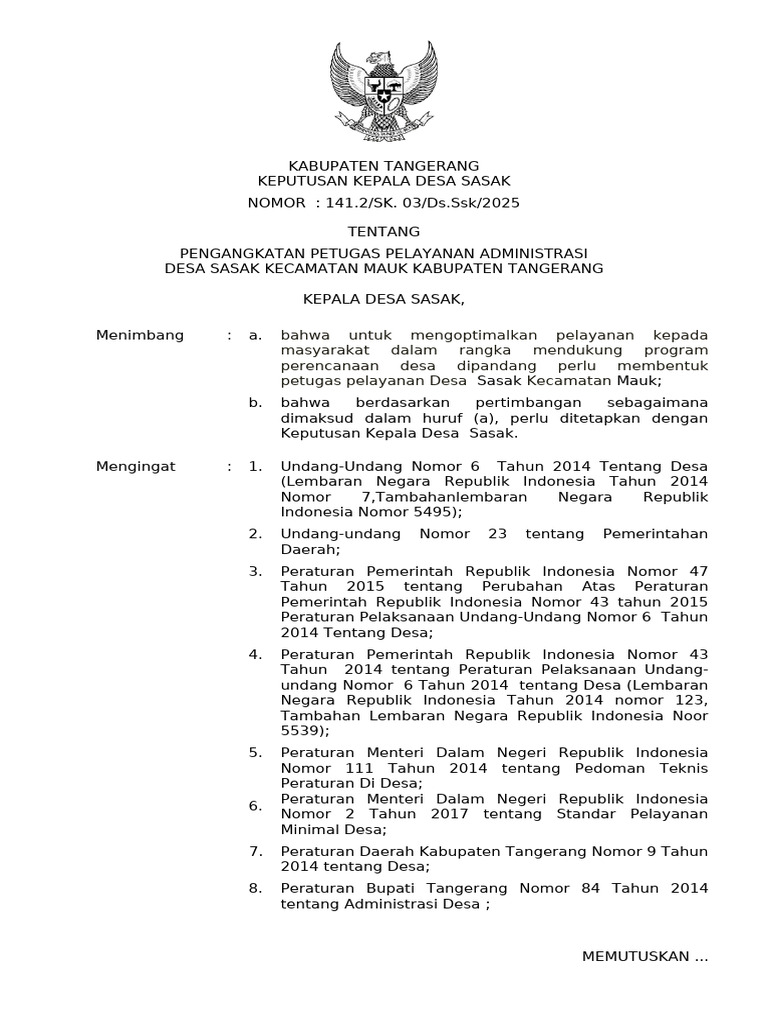 SK No. 3_Pelayanan Adm. Desa | PDF