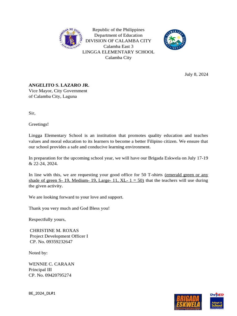 Solicitation Letter For Brigada For Tshirt | PDF | Learning | Cognition