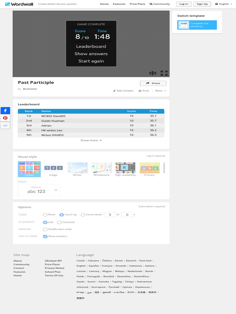 Past Participle - Complete The Sentence | PDF | Linguistics