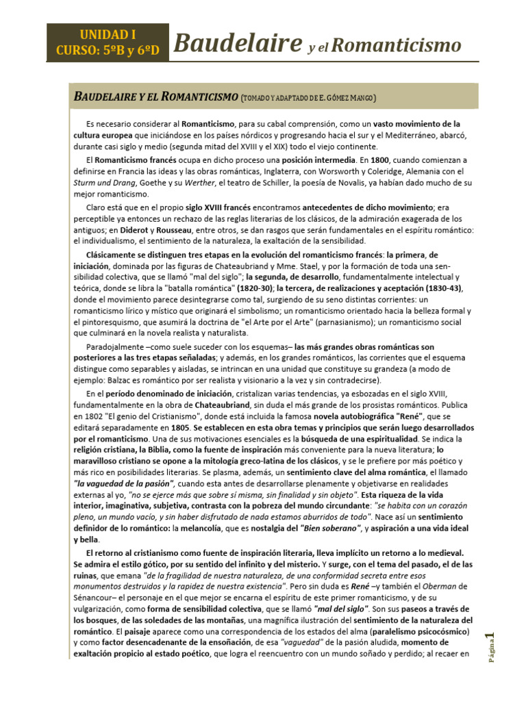 Baudelaire y el Romanticismo Francés | PDF | Romanticismo | Charles ...