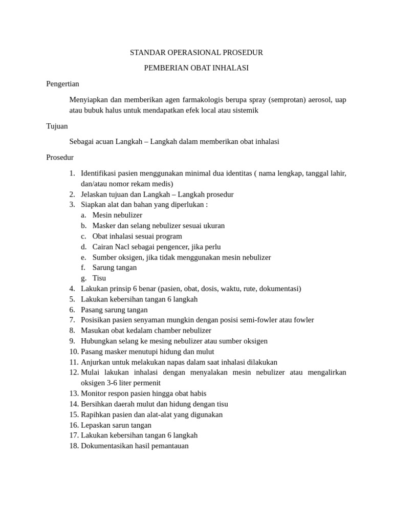 Sop Pemberian Obat Inhalasi | PDF