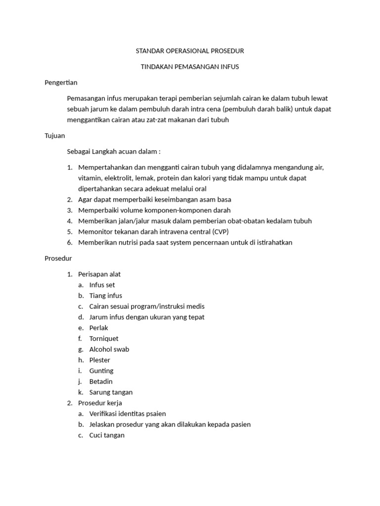 Sop Pemasangan Infus | PDF