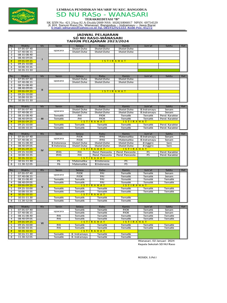 jadwal pelajaran 20182019 | PDF