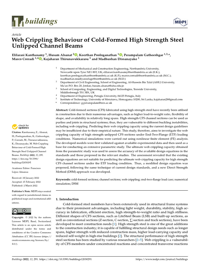 Web Crippling Behavior of Cold-Formed High Strength Steel Unlipped ...