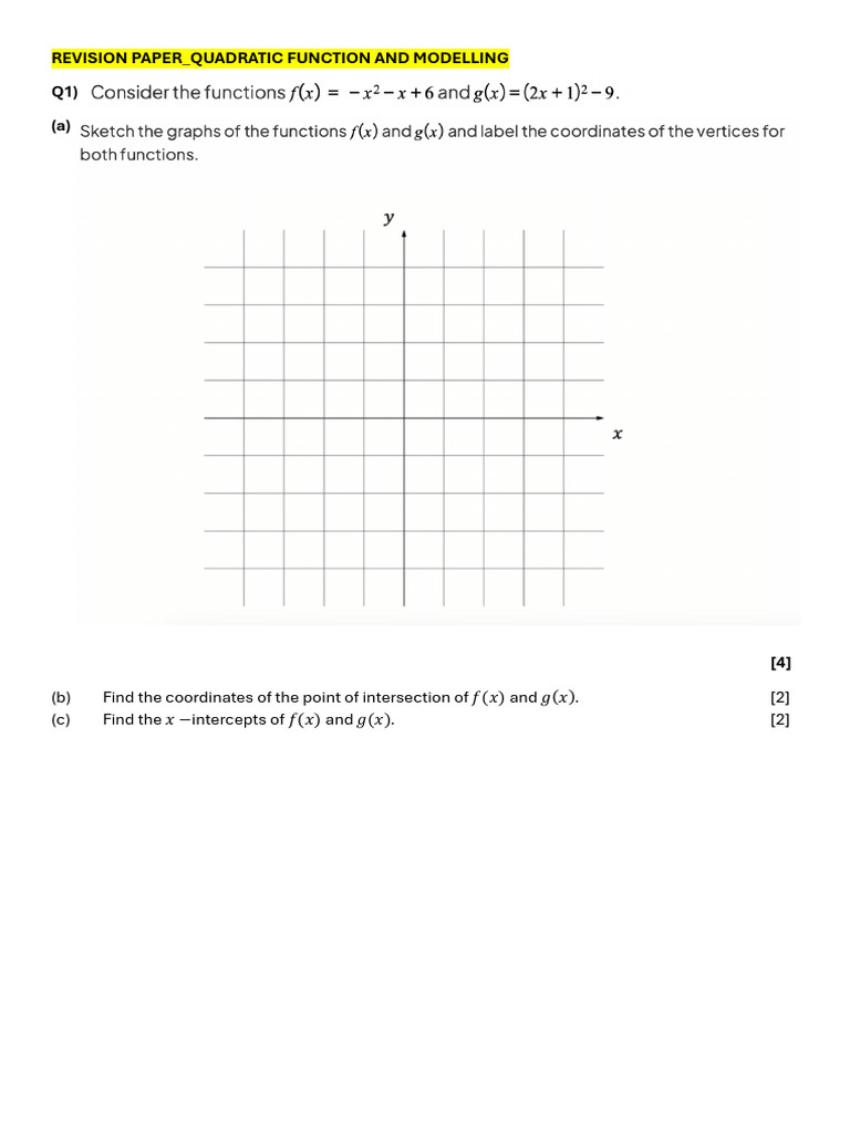 Quadratic Function Modeling Exercises | PDF
