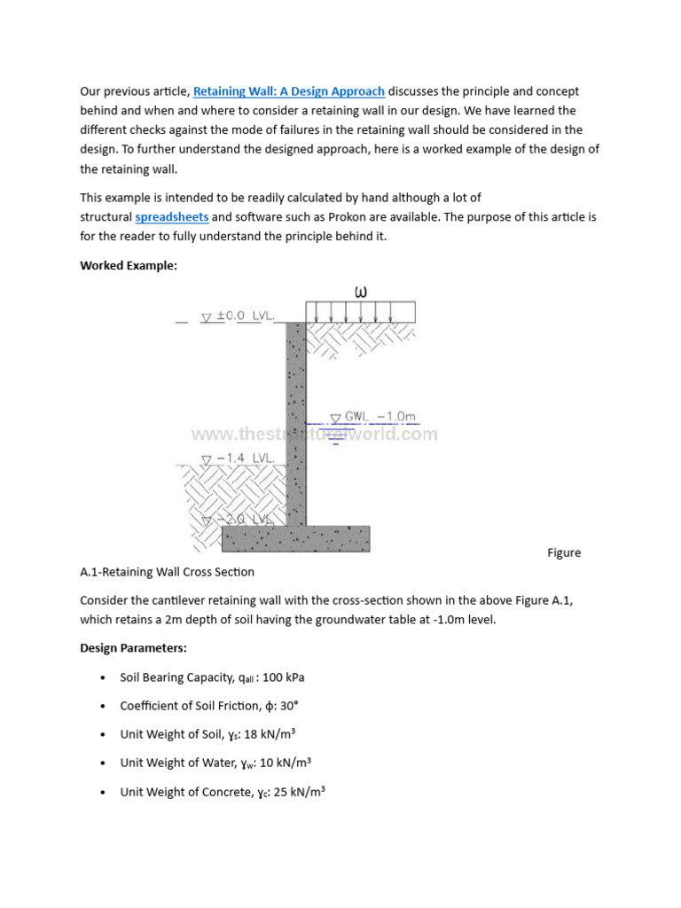 Worked Example - Retaining Wall Design | PDF | Mechanics | Applied And ...