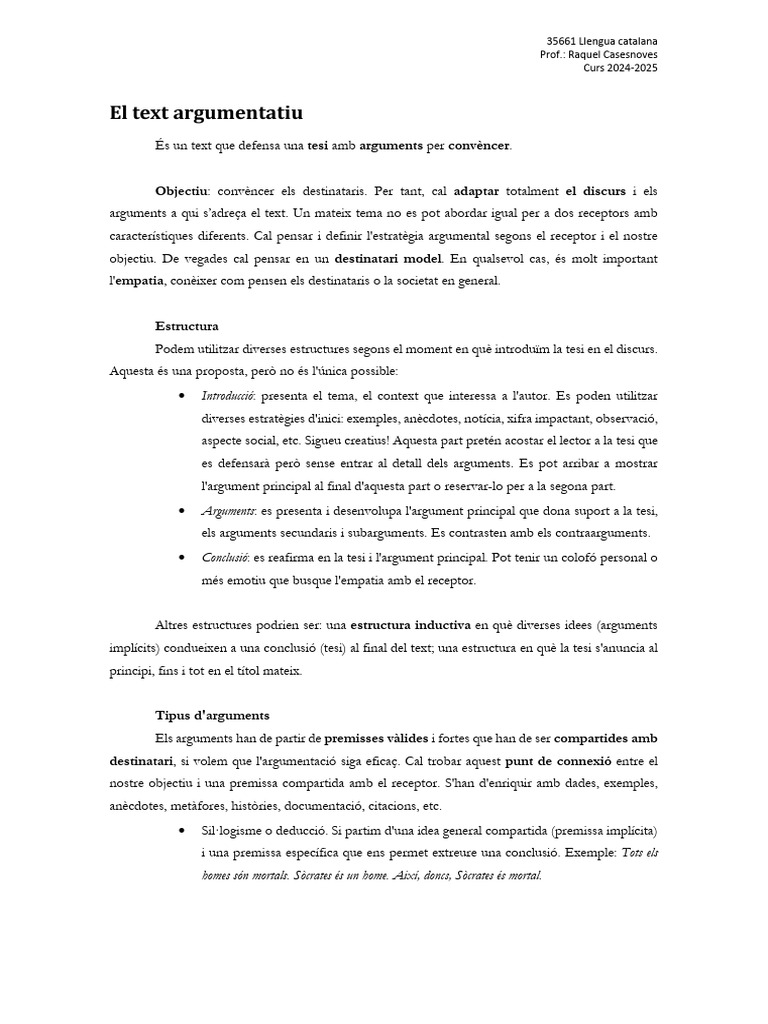 El Text Argumentatiu. | PDF