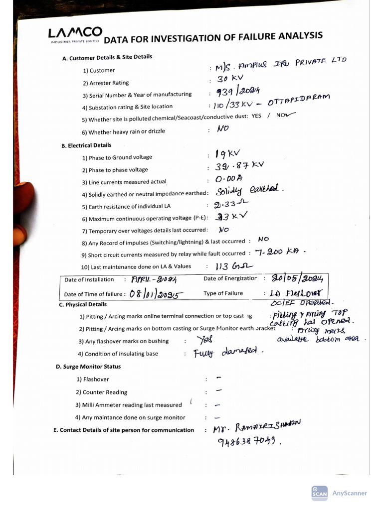 Investigation Sheet For LA Failure | PDF