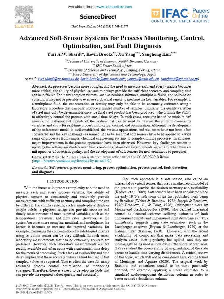 Advanced Soft-Sensor Systems For Process Monitoring, Control ...