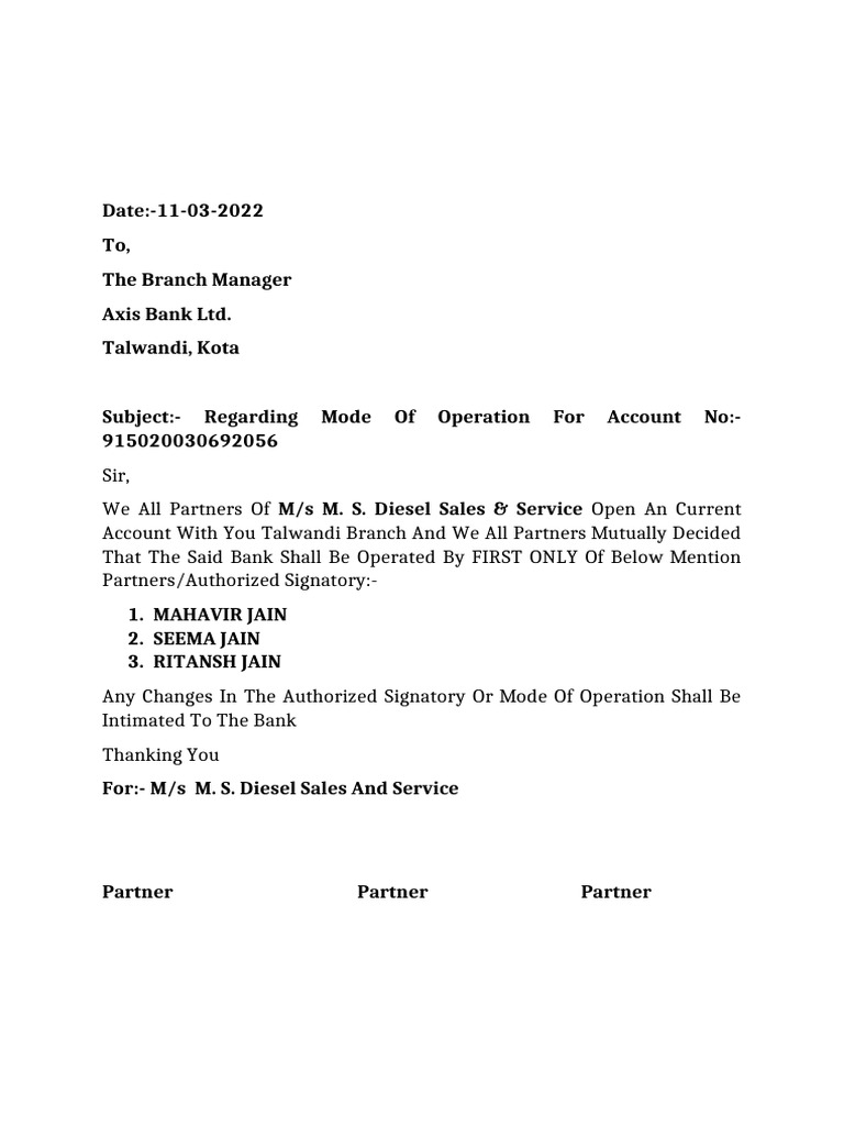 Account Operation Authorization Letter | PDF