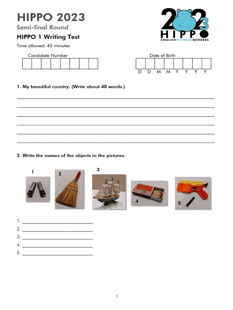HIPPO 2023 Writing Test Overview | PDF
