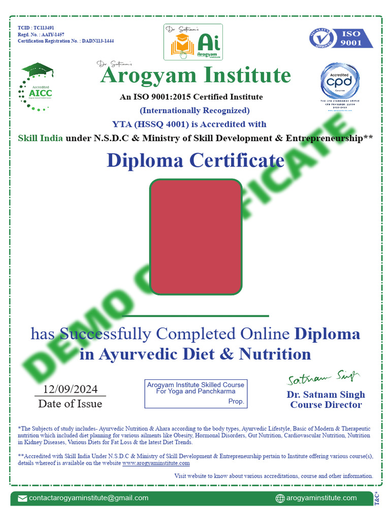 6th Month Diploma Certificate Diet (1) (1) | PDF | Nutrition | Diet ...