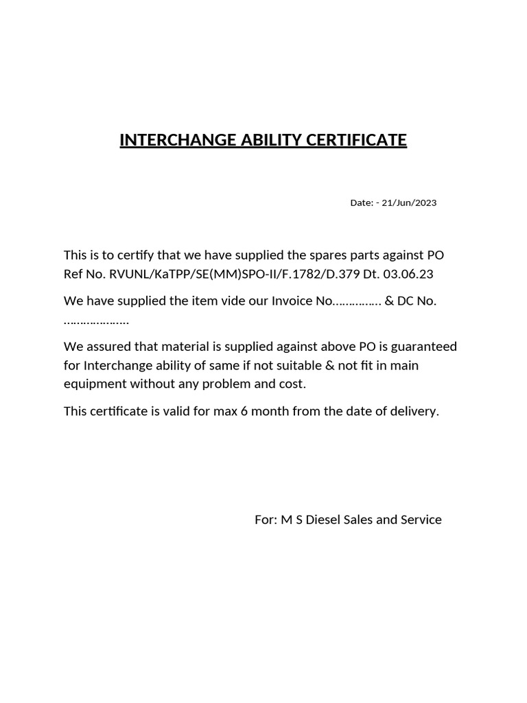 Rps Interchange Ability Certificate 05.07.23 | PDF