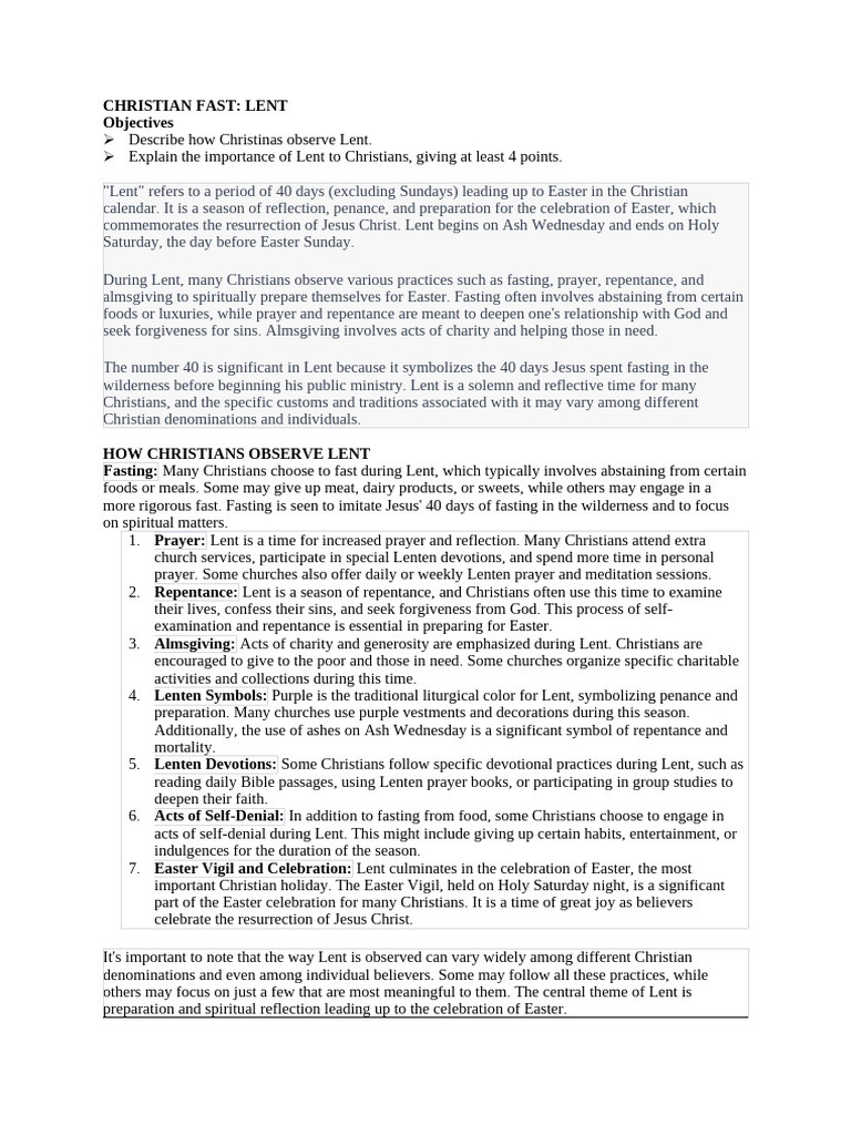 Observing Lent and Holy Week Practices | PDF | Lent | Easter