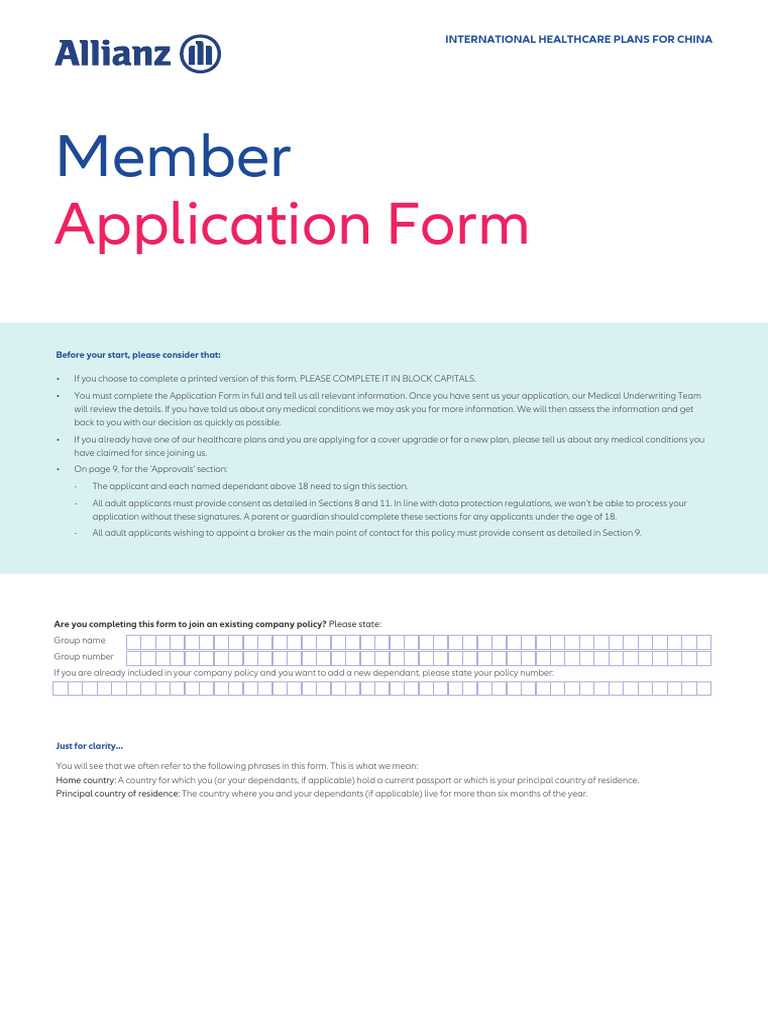 CEH Attachment 1 - Allianz Member Application Form EN | PDF | Insurance | Identity Document
