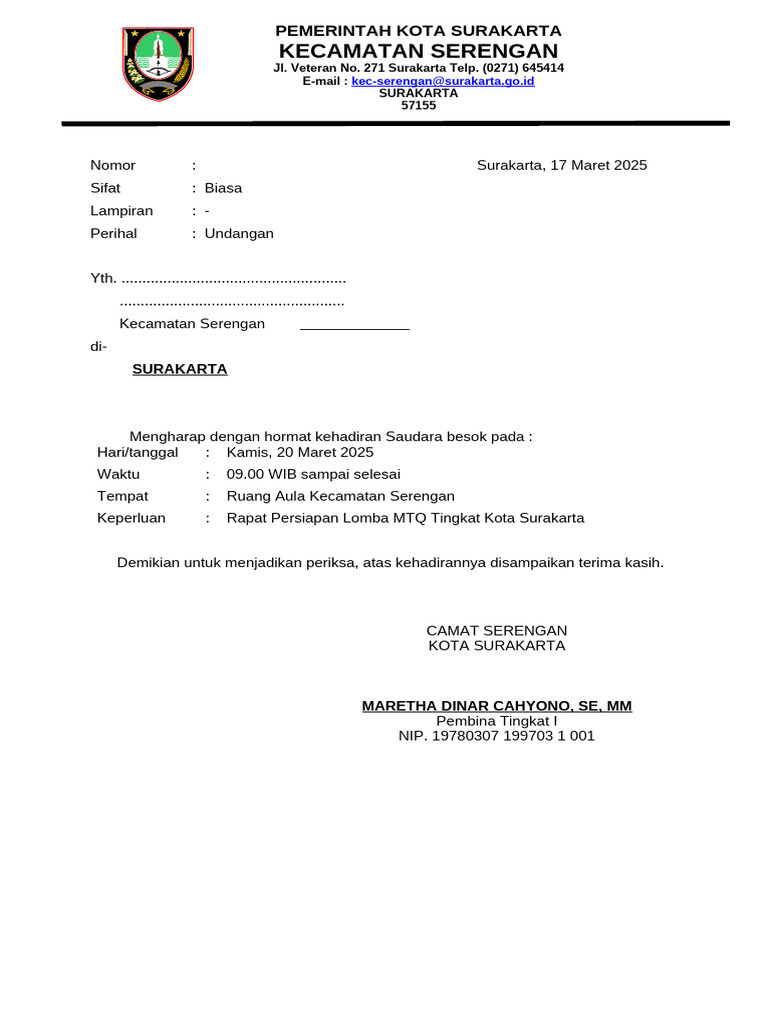 UNDANGAN Persiapan MTQ | PDF