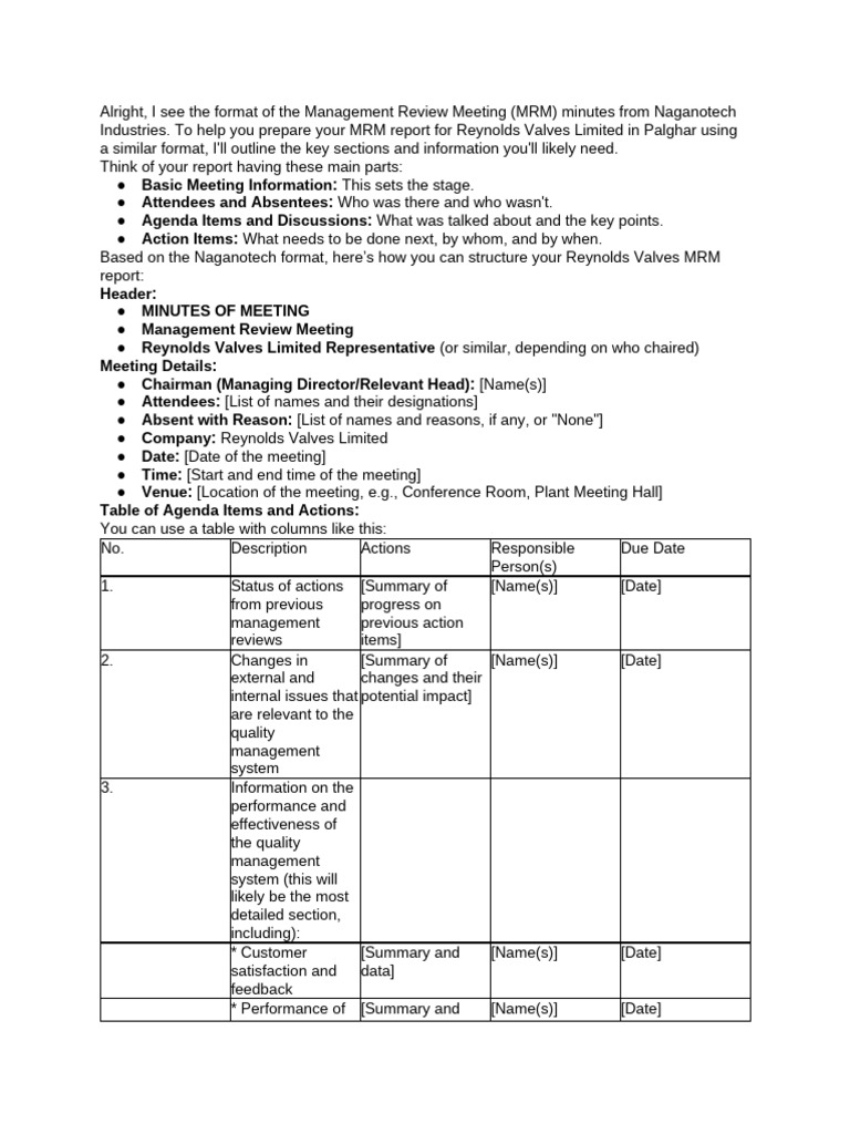 Hi I Want To Prepare MRM Report For Reynolds Valve... | PDF | Performance Indicator | Business
