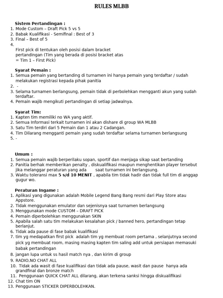 Aturan Turnamen MLBB 2023 | PDF