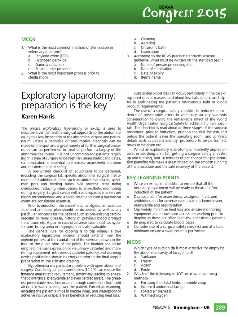 Harris 2015 Exploratory Laparotomy Preparation Is The Key | PDF ...