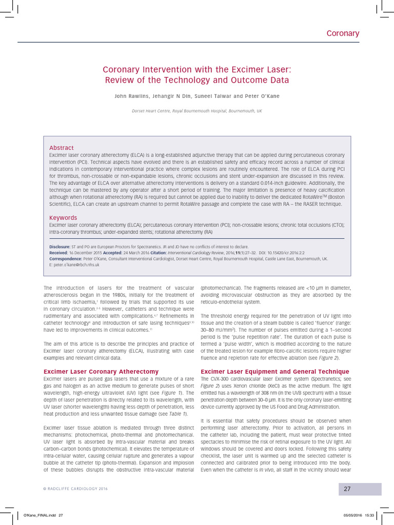 Coronary Intervention With The Excimer Laser | PDF | Percutaneous Coronary Intervention ...